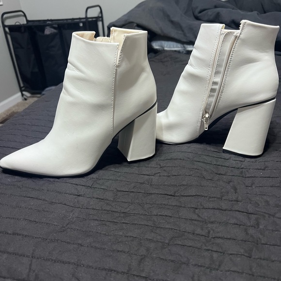 Qupid | Shoes | Ivory Heeled Pointed Toe Booties | Poshmark